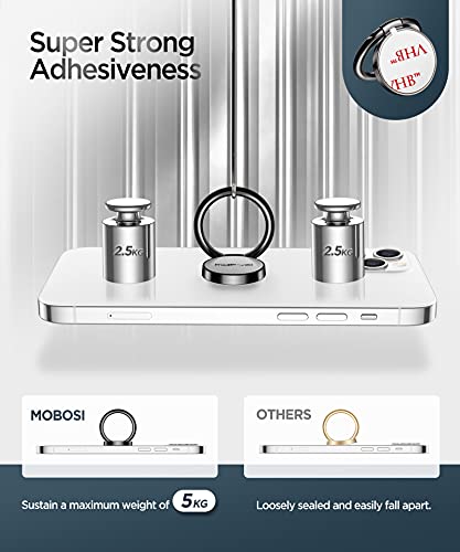MOBOSI Phone Ring Holder Stand, Finger Ring Kickstand with Polished Metal Grip for Magnetic Car Mount Compatible with All Smartphones (Black)