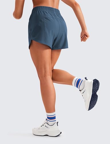 CRZ YOGA Womens High Waisted Running Shorts Mesh Liner 3'' Dolphin Quick Dry for Athletic Gym Track Workout with Zip Pocket Stelindigo Small