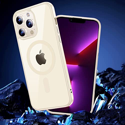 Casexcite Clear Magnetic for iPhone 13 Pro Max Phone Case MagSafe Compatible - Military Grade Protection - Transparent Back - 2X Lens Protector, Anti-Fingerprint, Anti-Scratch (Light Beige)