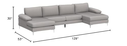 Casa Andrea Milano Modern Large Tweed Fabric U-Shape Sectional Sofa, Double Extra Wide Chaise Lounge Couch