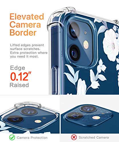 GVIEWIN for iPhone 12 Case and iPhone 12 Pro Case, Clear Floral Flexible Soft TPU Shockproof Women Girls Flower Pattern Phone Case, 6.1" 2020(Hibiscus)