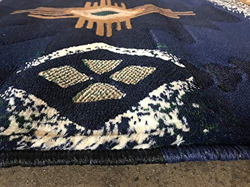 Champion Rugs Southwestern Native American Tribal Navy Blue Area Rug (3’ X 5’ Oval)
