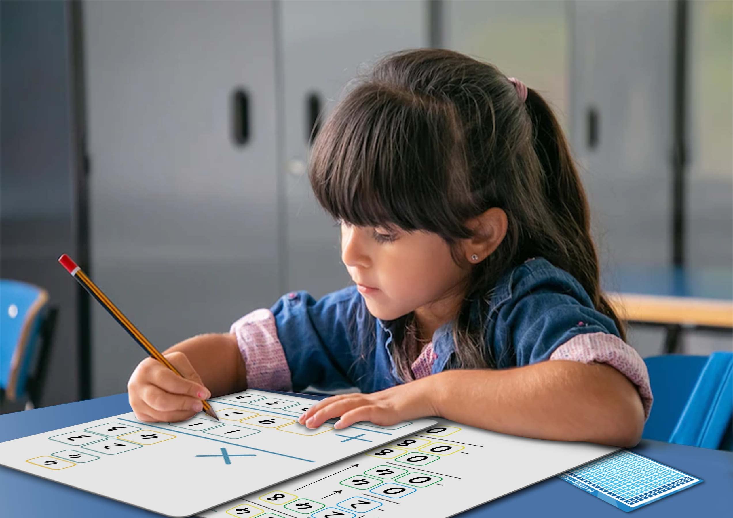 Set of Dry Erase Multiplication and Division Practice White Board, 8" x 12" 2-Digits Mathematics Board with a 4" x 2.5" Multiplication Chart Board for Kids Students, Classroom and Home.