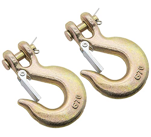 5/16 inch Clevis Slip Hook with Safety Latch, 5/16 g70 Chain Hook, 5/16 Safety Hook with Latch Forged G70 18,000 Lb Capacity for Trailer Truck Transport Tow Winch Hook Trailer(2Pack)