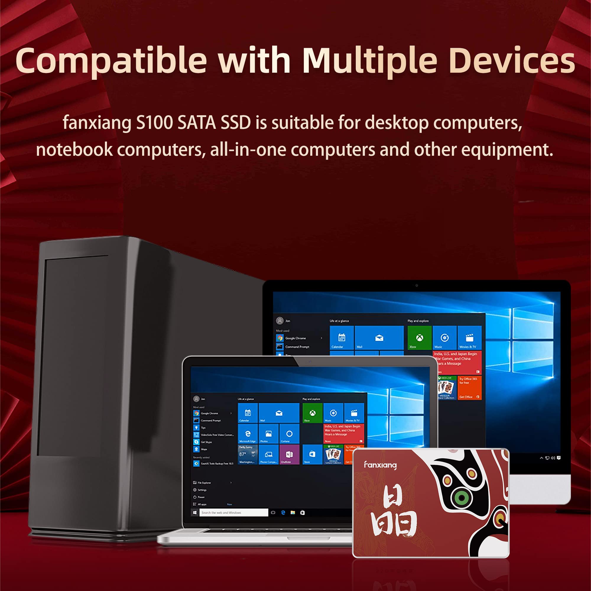 fanxiang S100 SATA III SSD 256GB 2.5" 6Gb/s Internal Solid State Drive 3D NAND TLC, Compatible with Laptop/Desktop for Gaming, IT Pros, Everyday Users