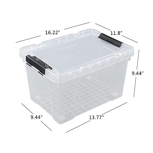 Obstnny 22 Quart Clear Latching Box with Wheels, Plastic Storage Bin, 4 Packs