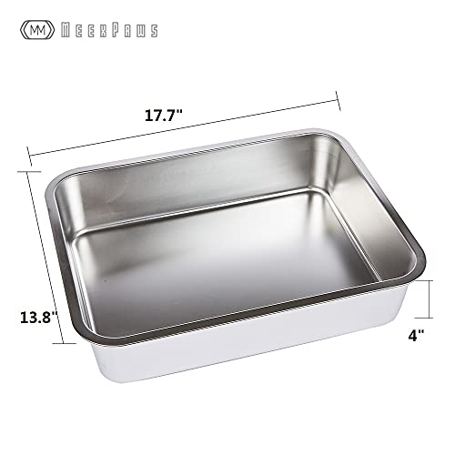 MEEXPAWS Stainless Steel Litter Box for Cats (18”×14”×4”) | Non Stick | Odor Control |Metal cat Litter Scoop | Cat Litter mat | Splash Guard | Easy Clean