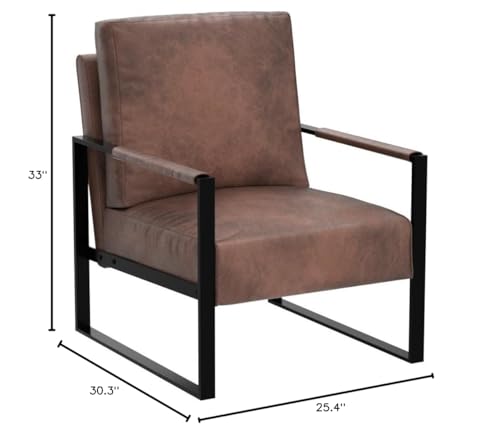 Container Furniture Direct Classic Mid Century Modern Accent Chair with Durable Square Metal Frame, Armchair for Living Room, Bedroom, Home Office in Spotted Microfiber Upholstery, Brown