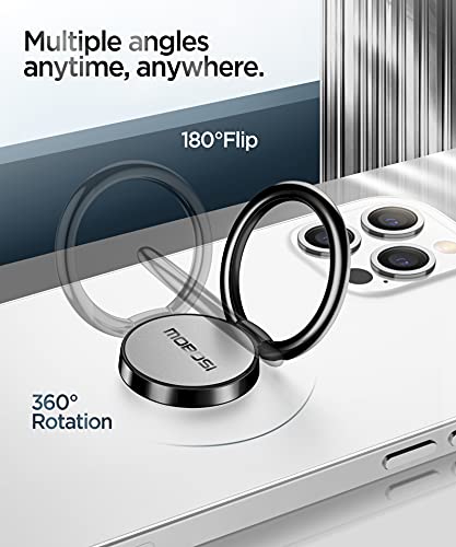 MOBOSI Phone Ring Holder Stand, Finger Ring Kickstand with Polished Metal Grip for Magnetic Car Mount Compatible with All Smartphones (Black)