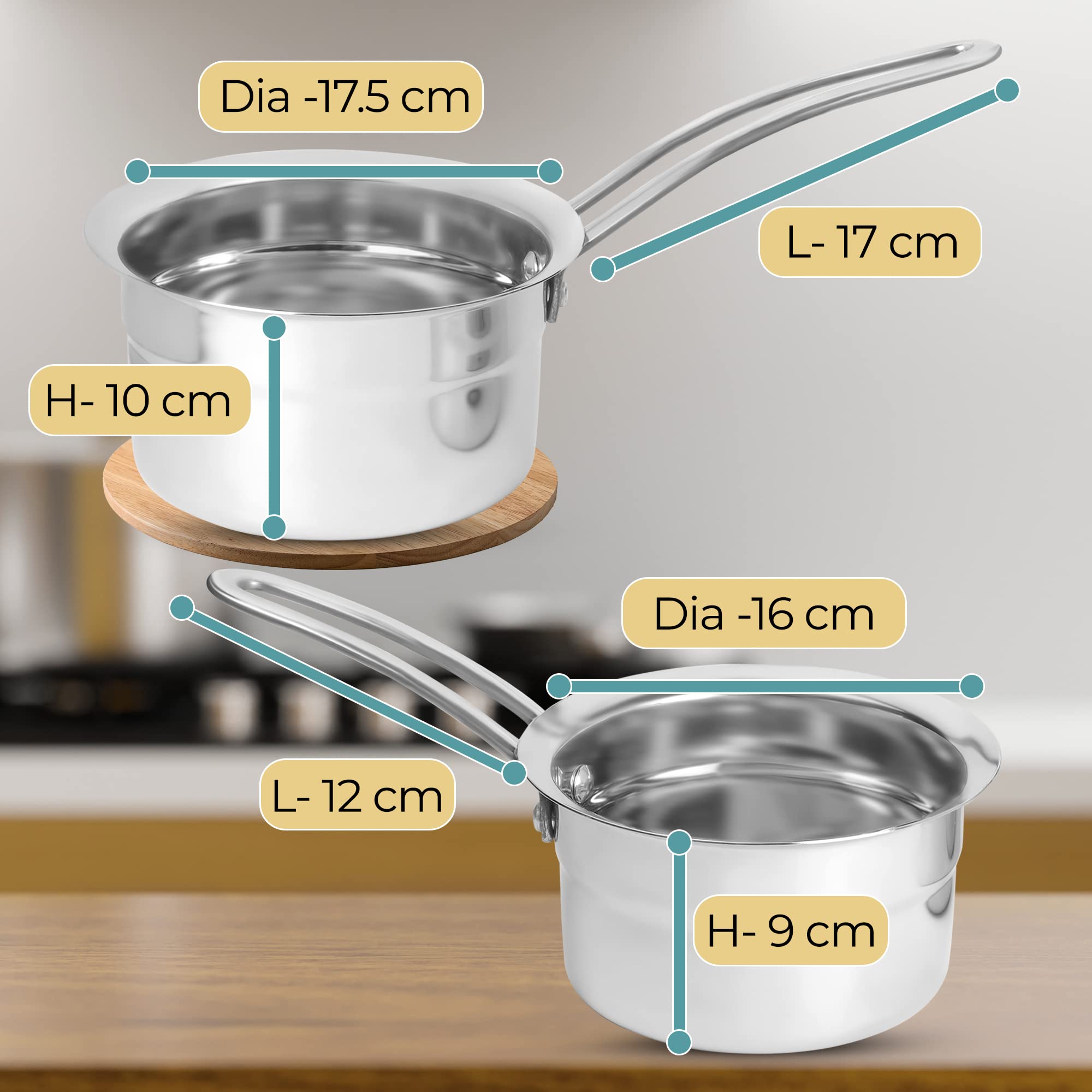 KSJONE Set of 2 Professional Grade Saucepan with Stay Cool Handles, Kitchen Cooking Pans, Dishwasher Oven Safe & Compatible with All Stovetops Multipurpose for Home Restaurant (1 Quart & 2 Quart)