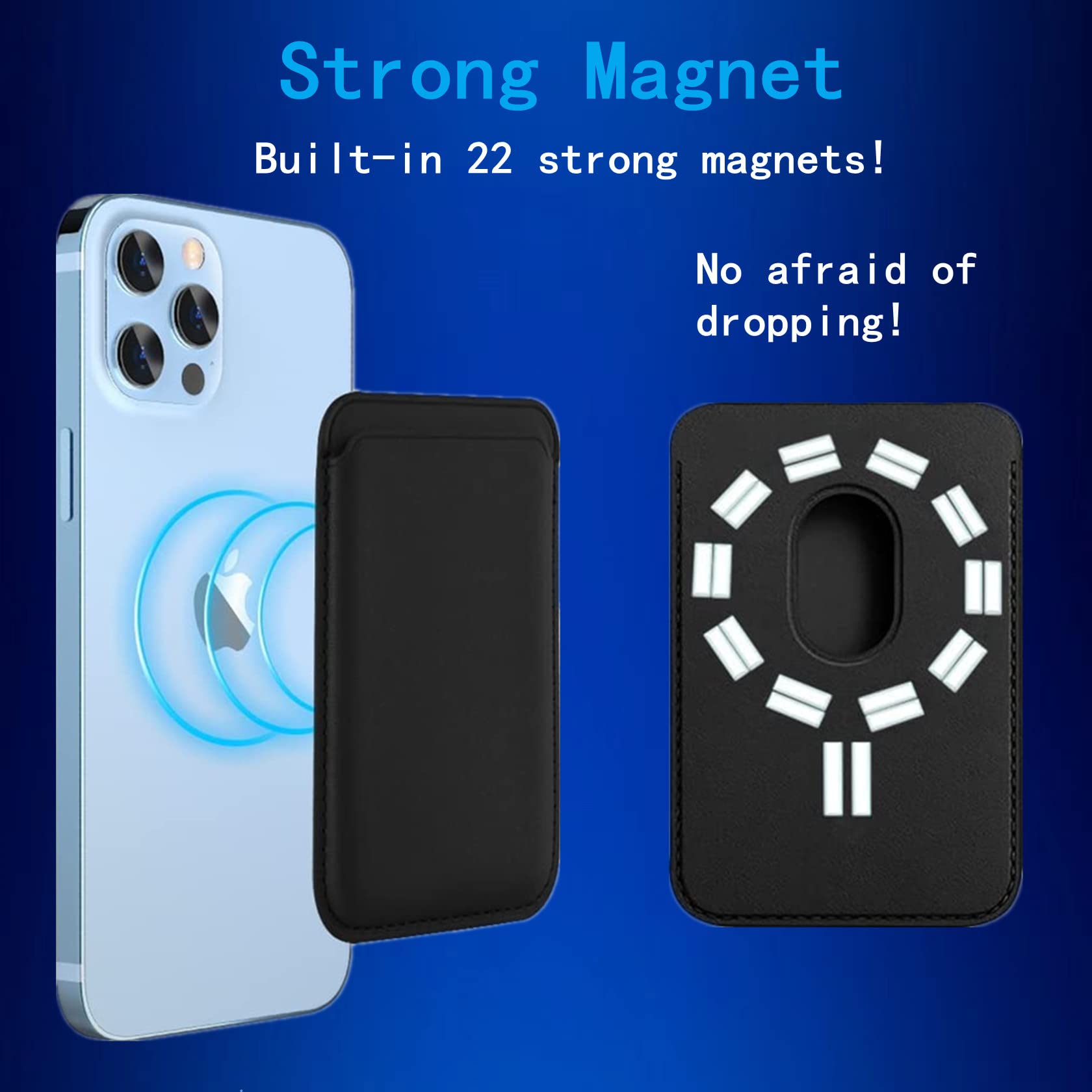 AIZHEM Magnetic Wallet for iPhone, Magnetic Leather Card Holder for Apple MagSafe, Mag Safe Cardholder Compatible with iPhone 12/13/14/15 Series and MagSafe Case, Midnight Black