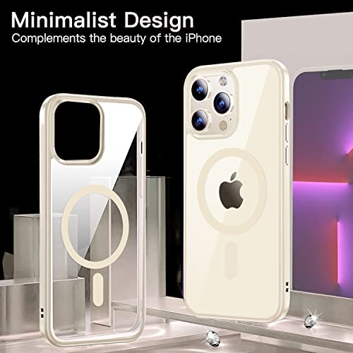 Casexcite Clear Magnetic for iPhone 13 Pro Max Phone Case MagSafe Compatible - Military Grade Protection - Transparent Back - 2X Lens Protector, Anti-Fingerprint, Anti-Scratch (Light Beige)