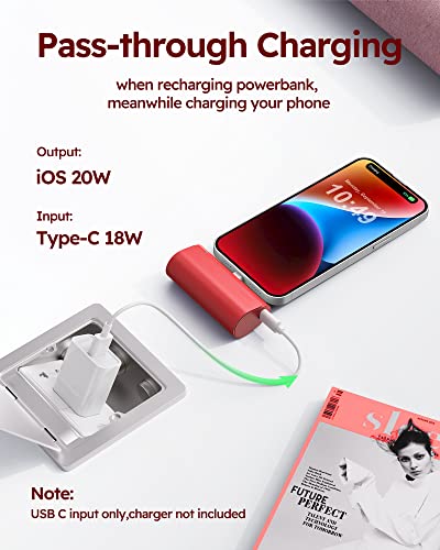 VEGER Mini Portable Charger for iPhone, 5000mAh 20W PD Fast Charging Battery Pack, Cordless Portable External Backup Charger for iPhone 13, 12, 11, 8, 7, XR, XS Max, Pro Max, AirPods