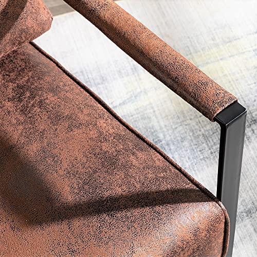 Container Furniture Direct Classic Mid Century Modern Accent Chair with Durable Square Metal Frame, Armchair for Living Room, Bedroom, Home Office in Spotted Microfiber Upholstery, Brown