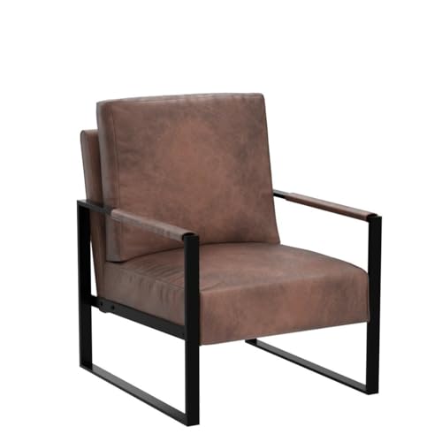 Container Furniture Direct Classic Mid Century Modern Accent Chair with Durable Square Metal Frame, Armchair for Living Room, Bedroom, Home Office in Spotted Microfiber Upholstery, Brown