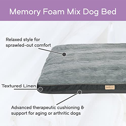Pooch Planet Large Memory Foam Mix Dog Bed Plush & Textured Linen Mattress w/Removable Washable Cover - Gray, Large