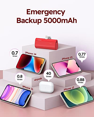 VEGER Mini Portable Charger for iPhone, 5000mAh 20W PD Fast Charging Battery Pack, Cordless Portable External Backup Charger for iPhone 13, 12, 11, 8, 7, XR, XS Max, Pro Max, AirPods