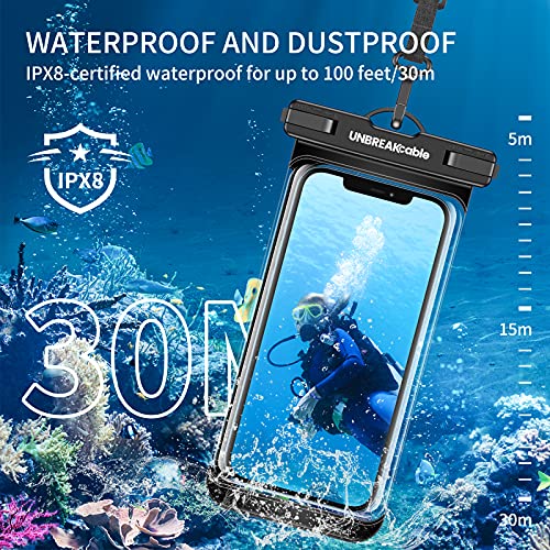 UNBREAKcable Waterproof Phone Pouch Case- 2 Packs[IPX8 Waterproof] [Sensitive Touch] [Up to 7"] Phone Holder Dry Bag Underwater Phone Case for iPhone 14 13 12 Pro Max Plus Mini, Samsung(Black+Black)