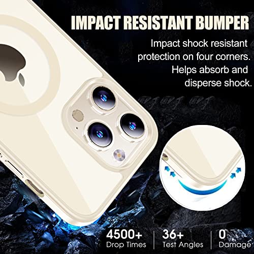 Casexcite Clear Magnetic for iPhone 13 Pro Max Phone Case MagSafe Compatible - Military Grade Protection - Transparent Back - 2X Lens Protector, Anti-Fingerprint, Anti-Scratch (Light Beige)
