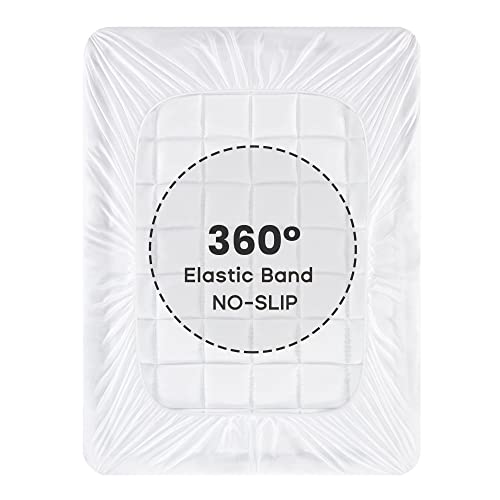 SONIVE Quilted Mattress Pad Soft Fluffy Pillow Top Mattress Cover Down Alternative Fill Topper Streches up to 21 Inches Deep Pocket (White, Twin)