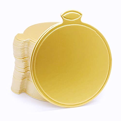 100pcs Mini Cake Boards, 3.1" Mini Round Cardboard, Mousse Cupcake Base for Cake Dessert, Golden