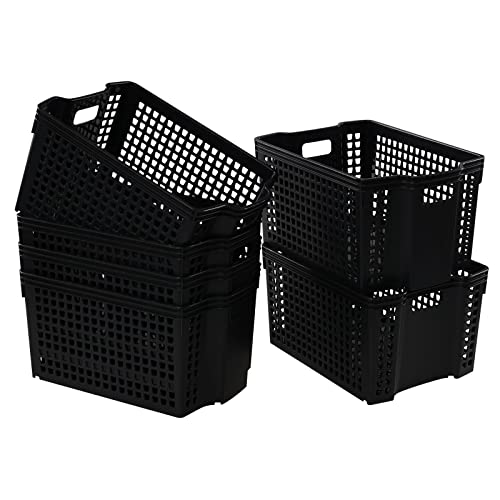 Gloreen 6-Pack Plastic Stackable Baskets, Black, Stacking Storage Bins