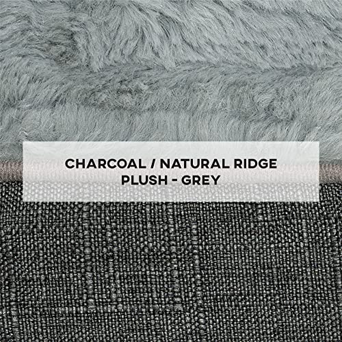 Pooch Planet Large Memory Foam Mix Dog Bed Plush & Textured Linen Mattress w/Removable Washable Cover - Gray, Large