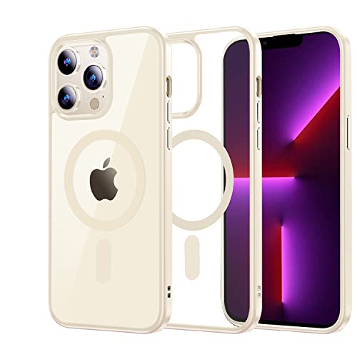 Casexcite Clear Magnetic for iPhone 13 Pro Max Phone Case MagSafe Compatible - Military Grade Protection - Transparent Back - 2X Lens Protector, Anti-Fingerprint, Anti-Scratch (Light Beige)