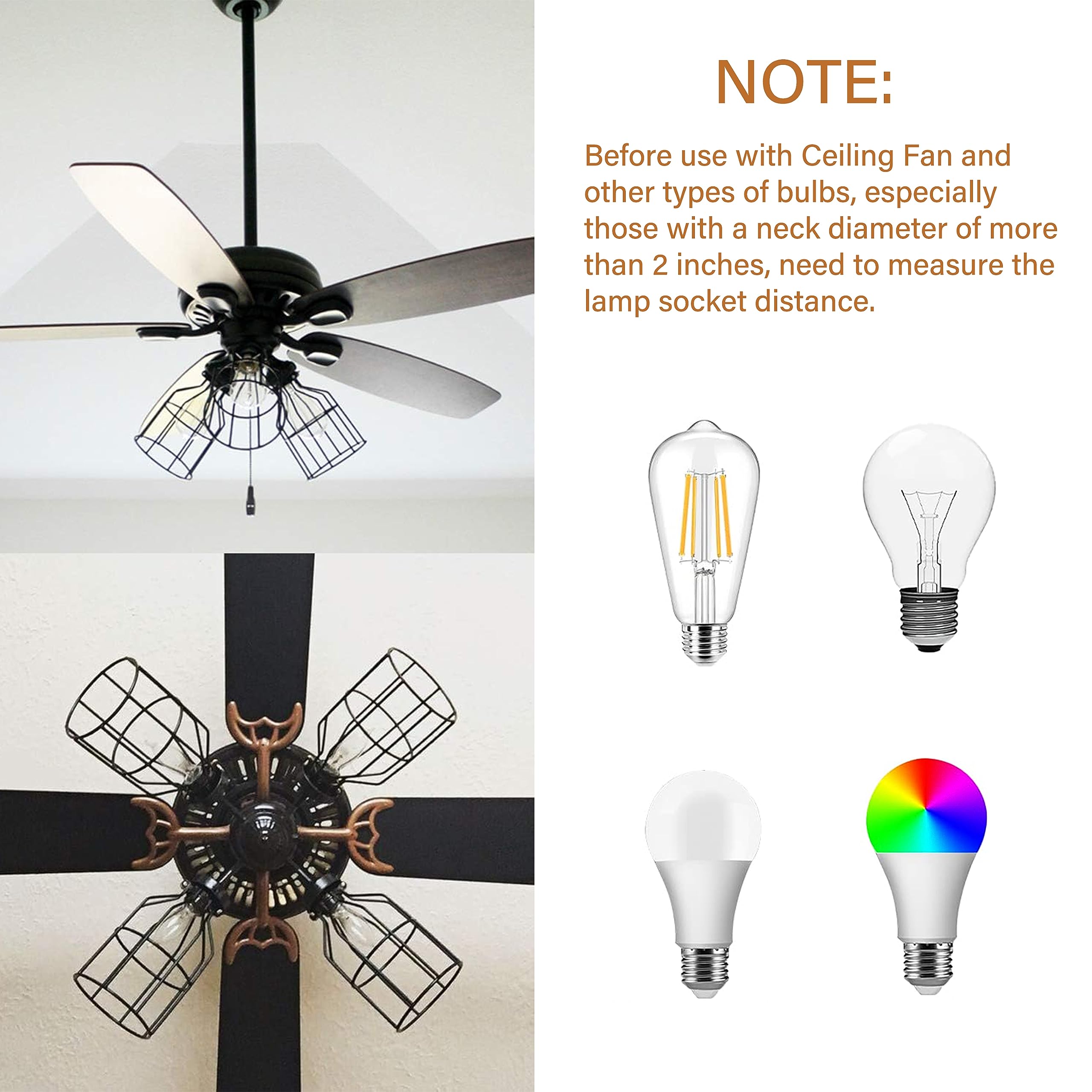 Simple Deluxe Metal Bulb Guard Lamp Cage, Adjustable Industrial Clamp for 1.41"-1.7" Lamp Base, Pendant, Farmhouse Light Fixture, Vintage Lamp Shades, 4 Pack Black