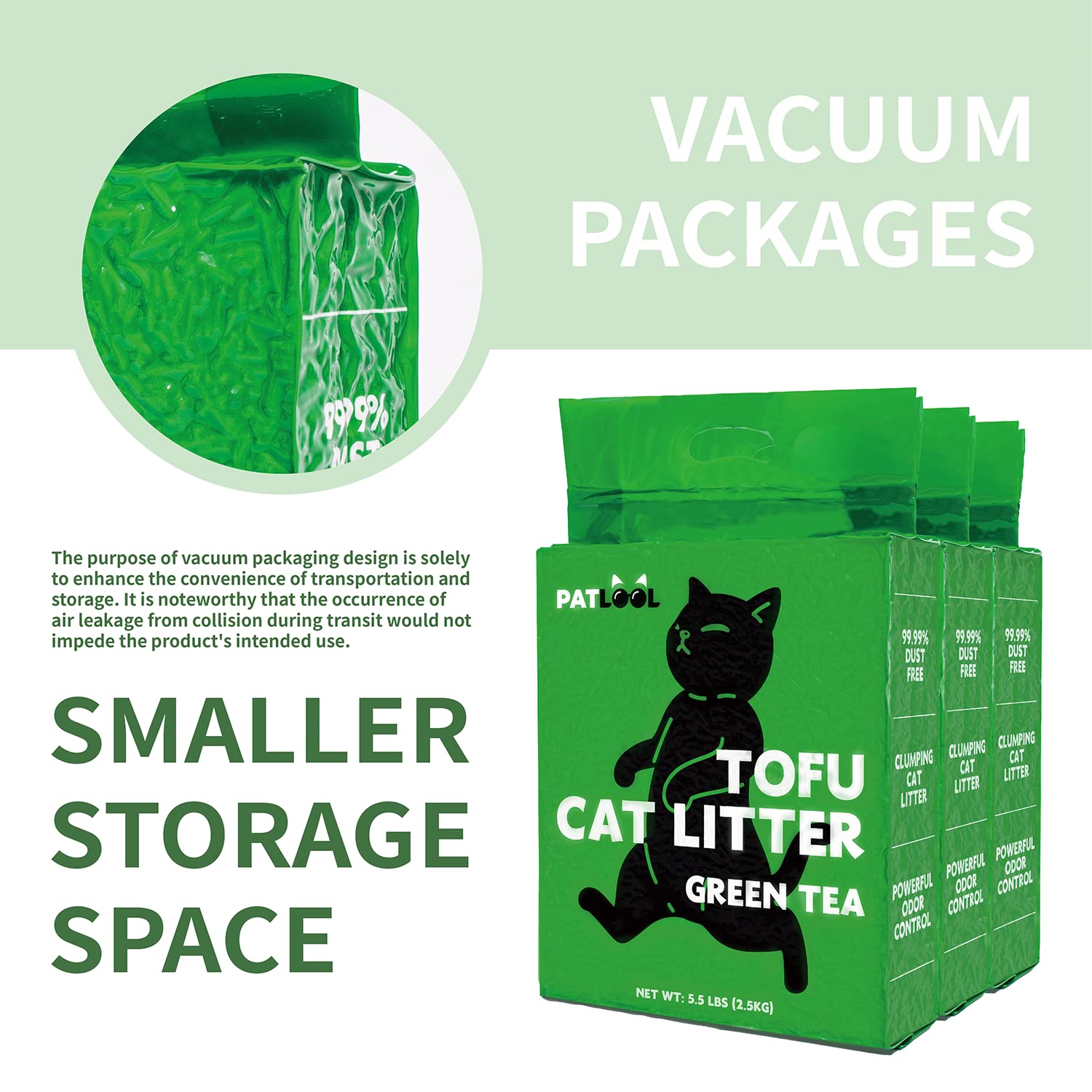 PATLOOL Clumping Cat Litter, Tofu Cat Litter, Superior Odor Control Kitty Litter, 99.9% Dust Free, Flushable, Low Tracking, Ultra Absorbent, Natural Ingredients, Easy Clean-Up, Green Tea Scent