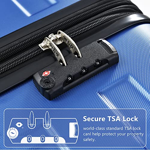 Merax 3 Piece Expandable ABS Hardshell Luggage Sets Spinner Wheel Suitcase TSA Lock Suit Case, Navy, 20/24/28 Inch