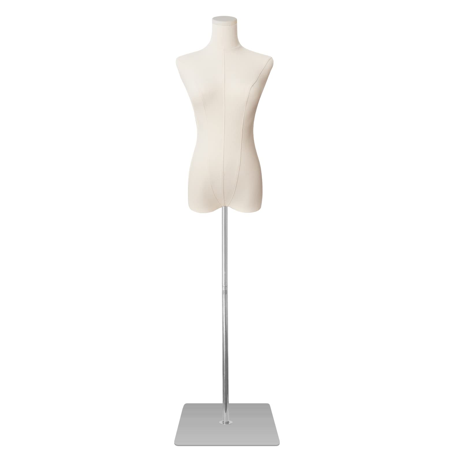 SHAREWIN Female Mannequin Torso Women Dress Forms for Sewing Manicanequin Body High Stability Gold Metal Stand for Clothing Dress Jewelry Display Adjustable Height 50”-70” Thin Body