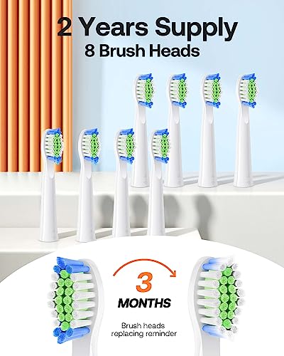 Bitvae Ultrasonic Electric Toothbrush with 8 Brush Heads for Adults and Kids, Rechargeable Travel Toothbrush with a Holder, 5 Modes, Smart Timer, Living Coral D2