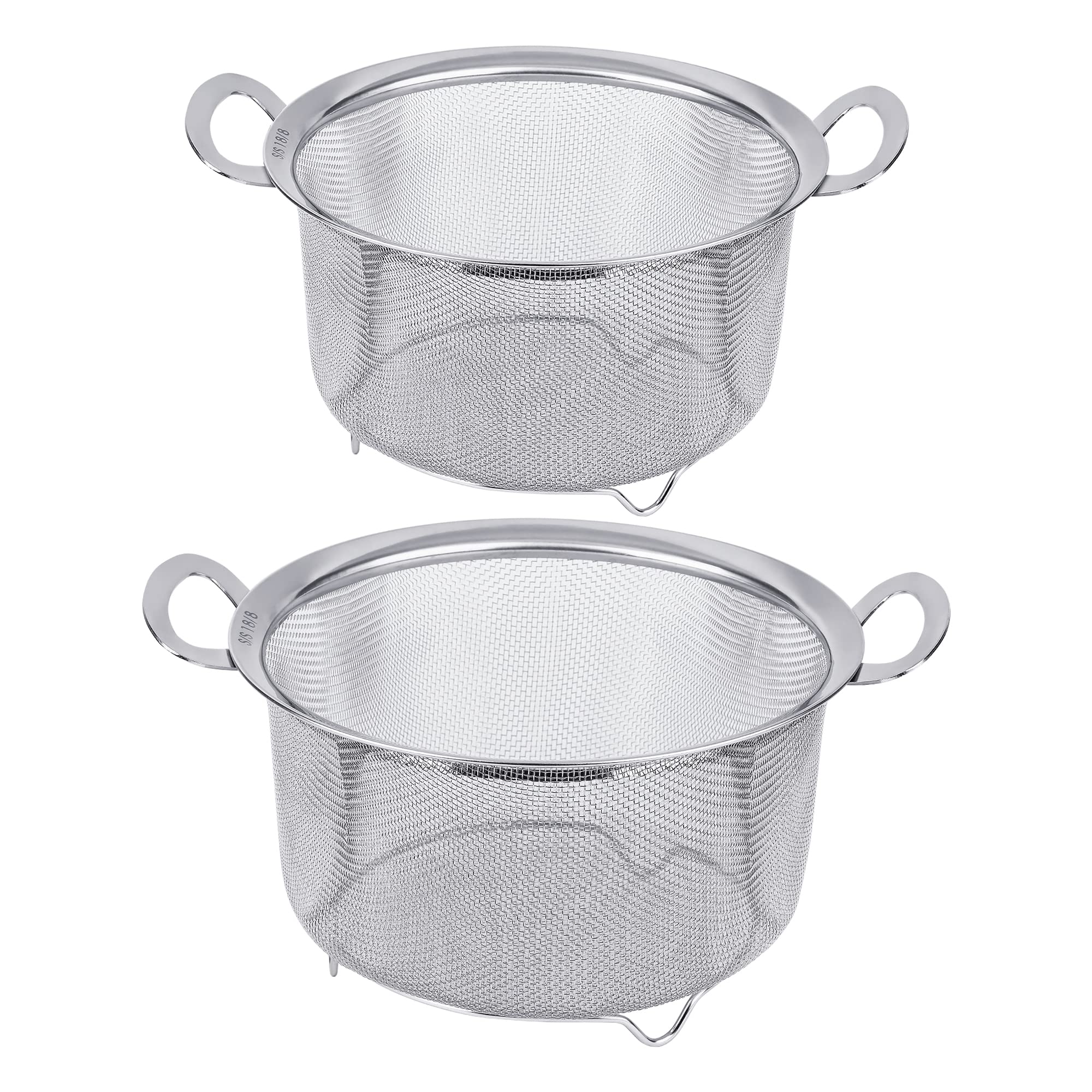 Tiawudi 2 Pack Strainers for Kitchen, 18/8 Stainless Steel Colander with Handles, Fine Mesh Strainer for Pasta, Rice and Fruit, Sieve with Resting Feet to Strain, Rinse, Steam or Cook Vegetables