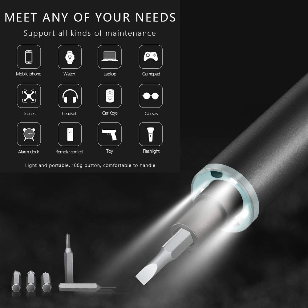 Mini Electric Screwdriver Small Portable Cordless Rechargeable with High Precision Torque Adjustable with 55 Precision Bits LED Light Magnetic Ma for Iphone Ipad Watch Camera Laptop Smartphone Macbook