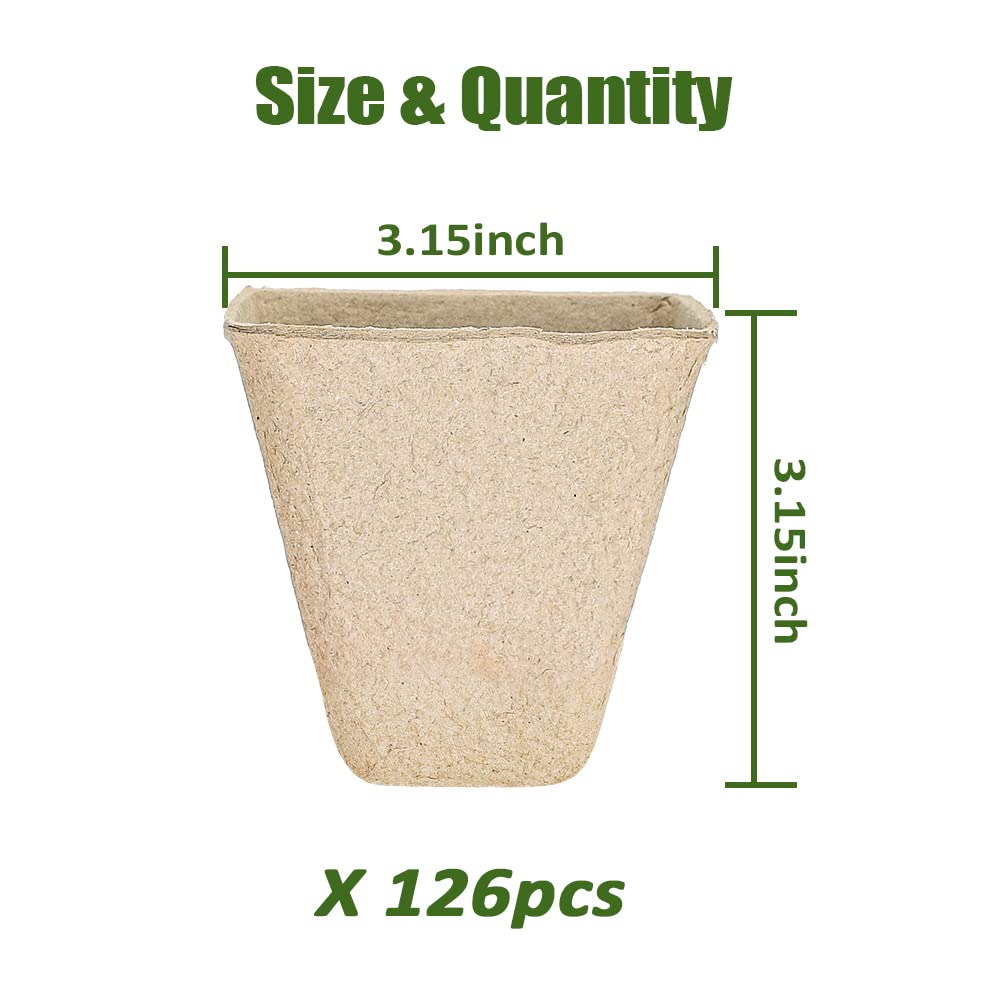 YESIACE 126 Packs Square Peat Pots, 3.15 Inch Seed Starting Pots with Drainage Holes Square Nursery Pot,Biodegradable Eco-Friendly Round Plant Seed Starter Peat Pots Germination Seedling Trays