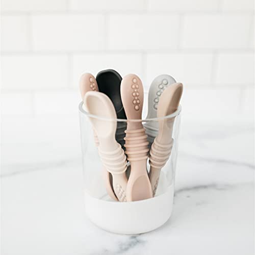Simka Rose Silicone Baby Spoons - Self Feeding, 6 Months, First Stage Infant Spoons for Babies & Toddlers - Set of 6 BPA Free, Dishwasher, Microwave Safe Food Utensils - Neutral