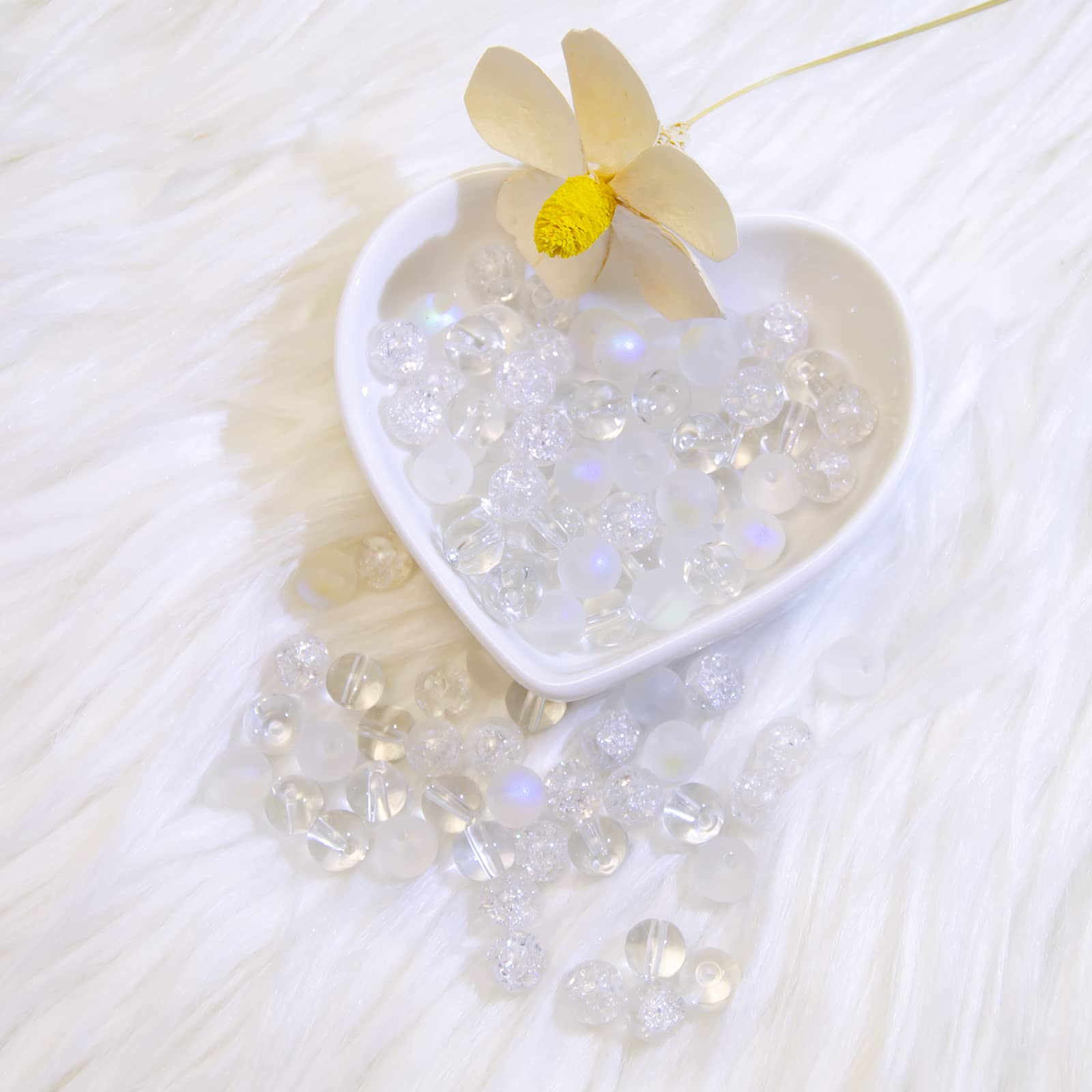 Niziky Glass Beads, 100pcs 8MM Round, Mix Crackle Lampwork, Aurora Crystal, Matte Gemstones Spacer Beads for Crafts, Loose Beads for Bracelet Making