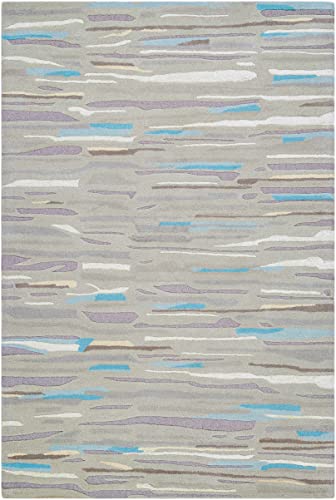 Hauteloom Atius Wool Living Room, Bedroom Area Rug - Contemporary - Natural Gray, Royal Denim, Gray - 8' x 10'