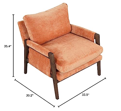 Merax Mid-Century Modern Leisure Velvet Accent Chair with Solid Wood and Thick Seat Cushion for Living Room, Bedroom, Studio, Orange