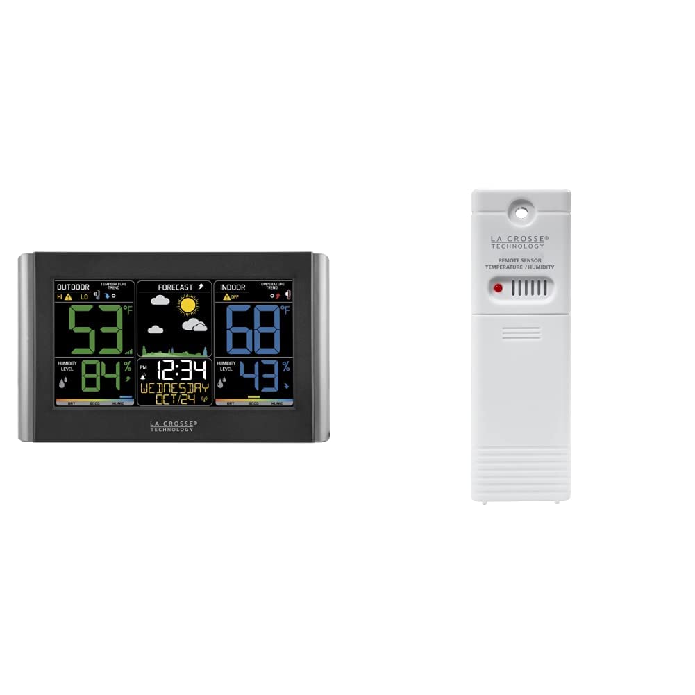 La Crosse Technology C85845-INT Weather Station, Black & TX141TH-BV4 Wireless Outdoor Thermo-Hygrometer Transmitting Sensor, White