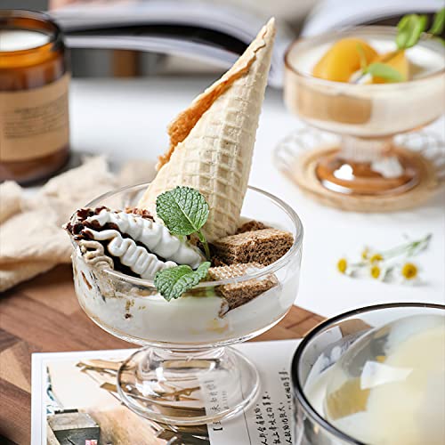 Kingrol 4 Pack Glass Dessert Bowls, 6.5 oz Crystal Glass Bowls for Ice Cream, Fruit, Pudding, Snack, Cereal, Nuts - Premium Glass Serving Dishes, Mini Trifle Bowl