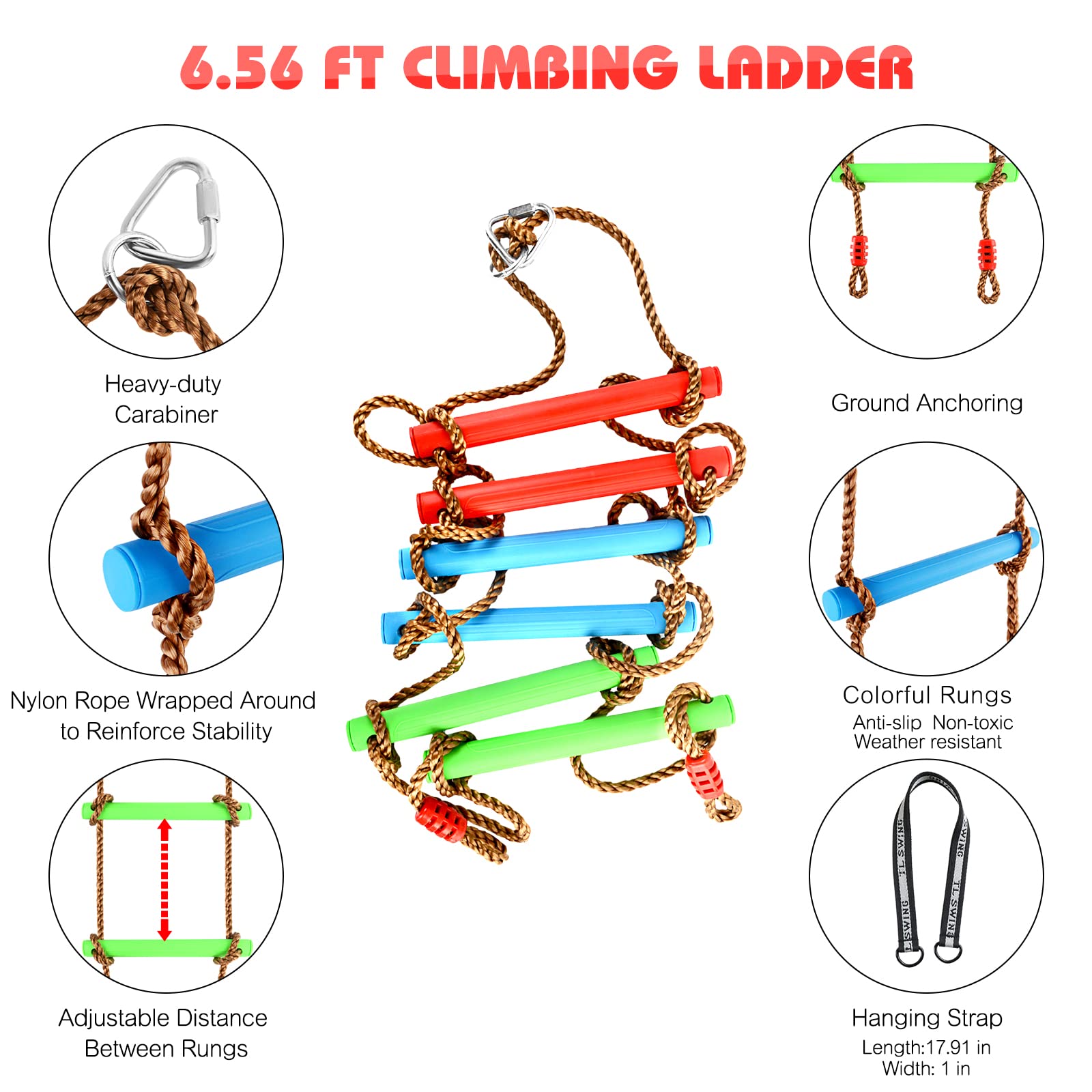 TOPNEW 12 Ninja Tree Climbing Holds for Tree Climber, Tree Climbing Kit with 6.6FT Rope Ladder for Outdoor Ninja Warrior Obstacle Course Training