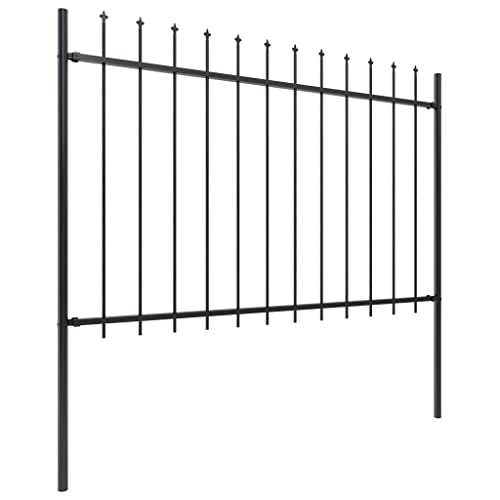 Garden Fence with Spear Top,Decorative Garden Fence,Security Palisade Fence,Practical Barrier Wall,Landscape Boundary Fence,Fencing for Yard,Steel 200.8"x47.2" Black