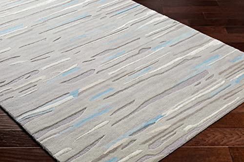 Hauteloom Atius Wool Living Room, Bedroom Area Rug - Contemporary - Natural Gray, Royal Denim, Gray - 8' x 10'