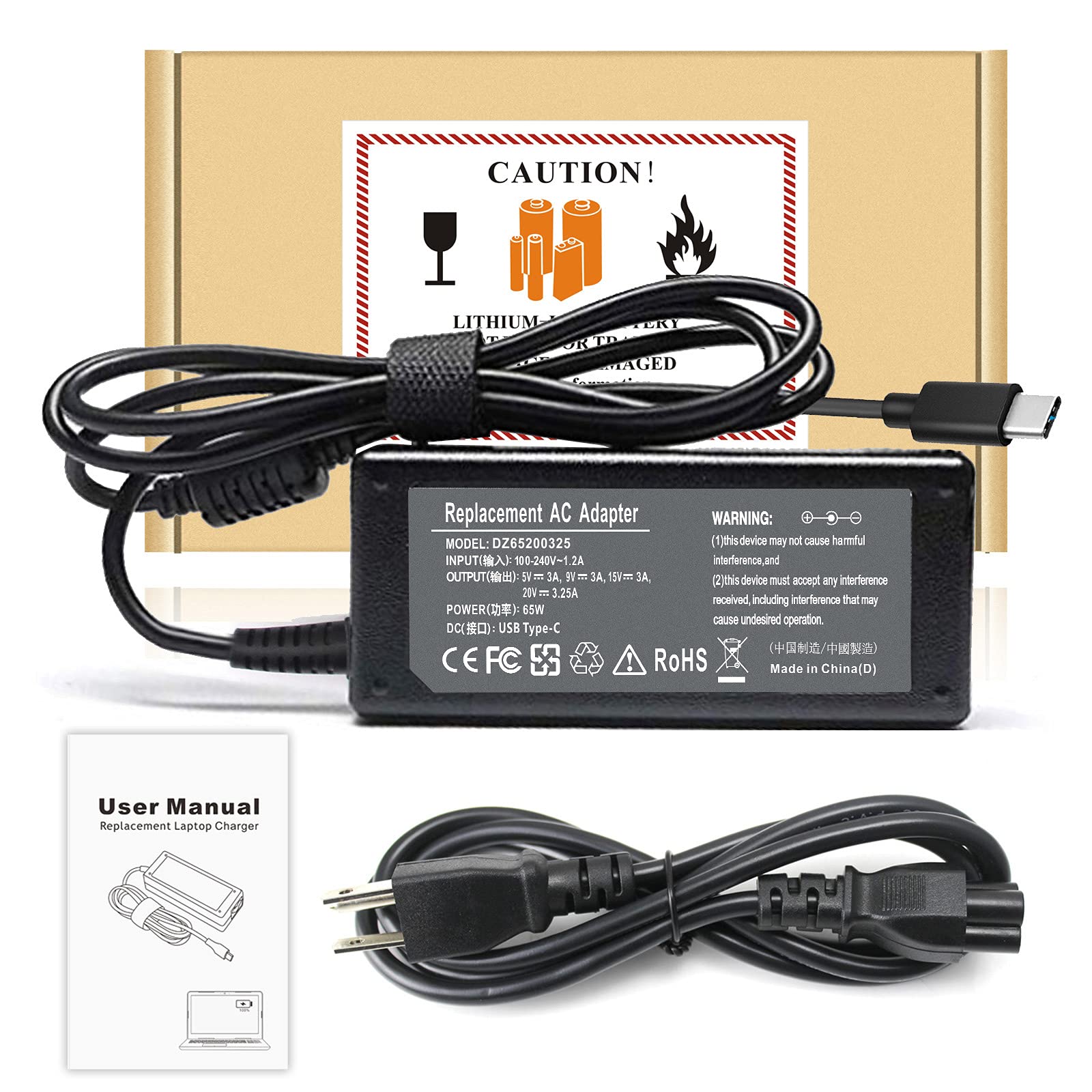 65W Laptop Charger USB C for Lenovo/Dell/HP/Samsung/Acer/ASUS/Google Chromebook Razer Blade Stealth ADLX65YDC2A LA65NM190 Elite x2 Type C Charger