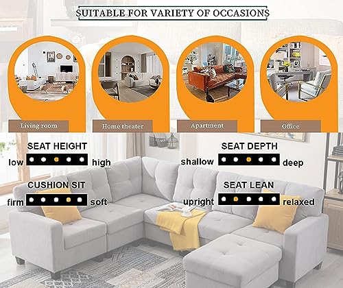 asunflower Modular Sectional Sofa with Storage Ottman 6 Seater Modular Couch Furniture Set for Living Room Velvet Corner Sectional Couch for Home & Office, Small Spaces, Grey