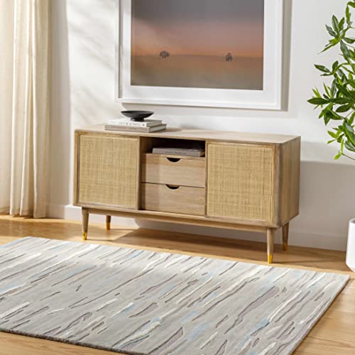 Hauteloom Atius Wool Living Room, Bedroom Area Rug - Contemporary - Natural Gray, Royal Denim, Gray - 8' x 10'
