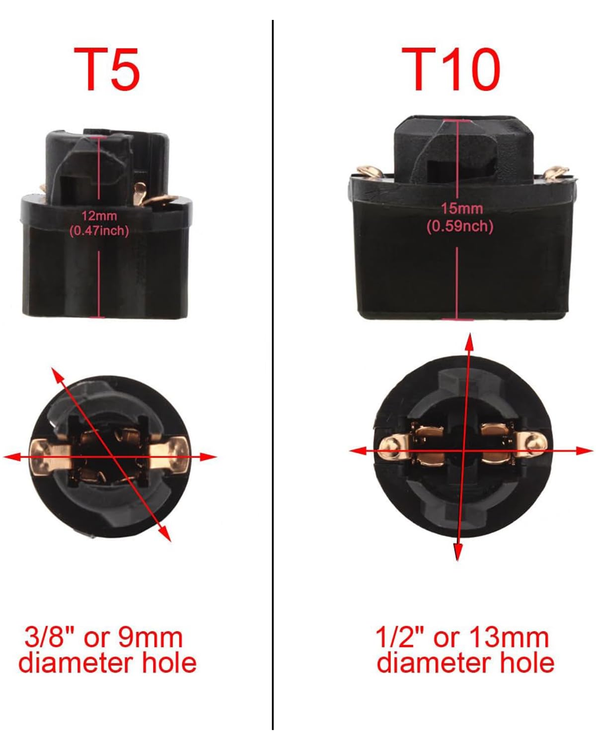 ALOPEE T10 Twist Lock Socket 194 168 Wedge Base Holder for W5W 2825 Auto Dashboard Instrument Panel Gauge Cluster Light Door Light Bulbs Holder DC 12V, Pack of 15