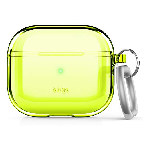 elago Clear Case Compatible with AirPods 3 Case Cover - Compatible with AirPods 3rd Generation Case 2021 with Keychain, Gel Tape Included, Reduced Yellowing, Protective, Wireless Charging[Neon Yellow]